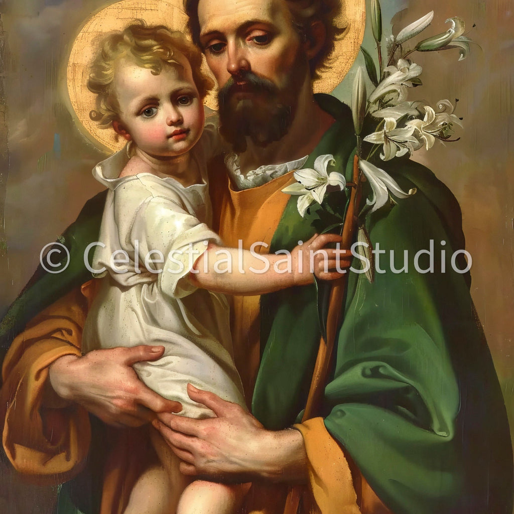 St. Joseph Digital Oil Painting | Catholic Art Print – CelestialSaintStudio