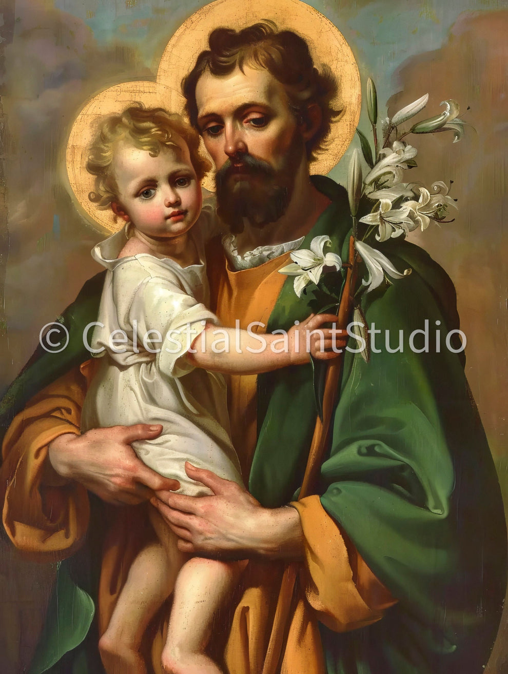 St. Joseph Digital Oil Painting | Catholic Art Print – CelestialSaintStudio